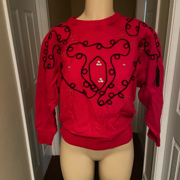 Sweaters | Vintage Red Sweater With Details And Tassels On Sleeves ...